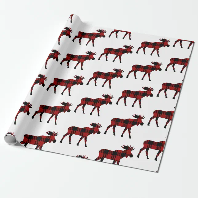 Buffalo Plaid Moose Wrapping Paper | Zazzle