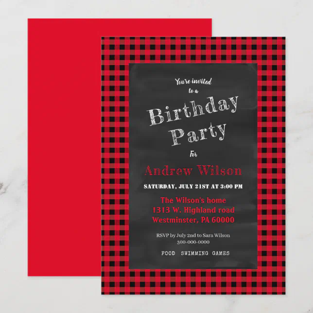 Buffalo plaid party invitation | Zazzle