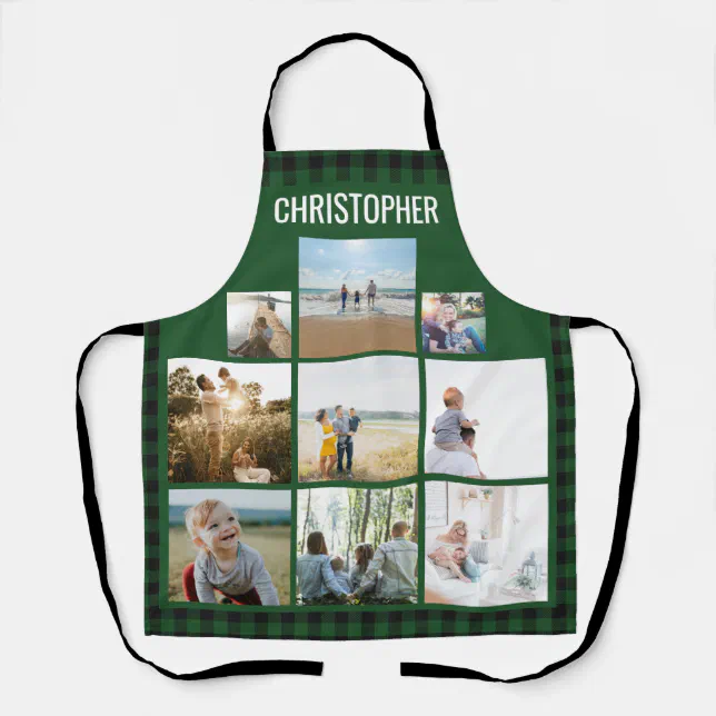 Buffalo Plaid Personalized Family Photo Collage Apron | Zazzle