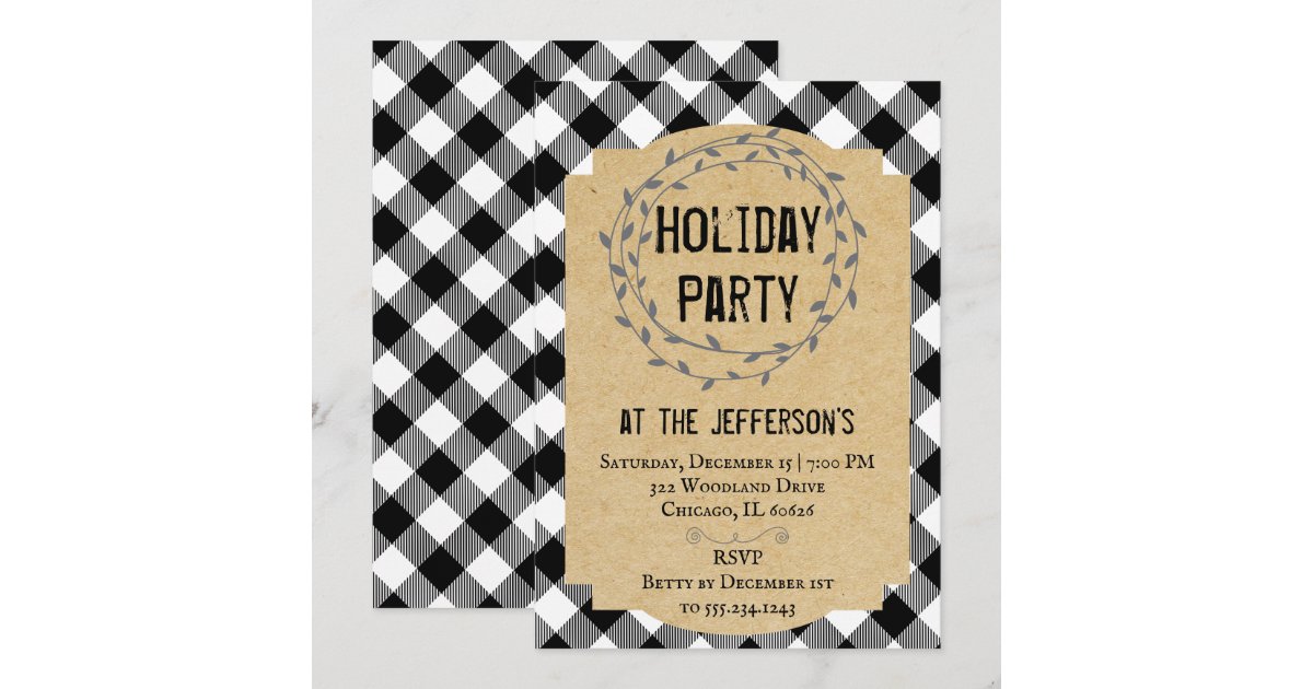 Buffalo Plaid Rustic Holiday Party Invitation | Zazzle