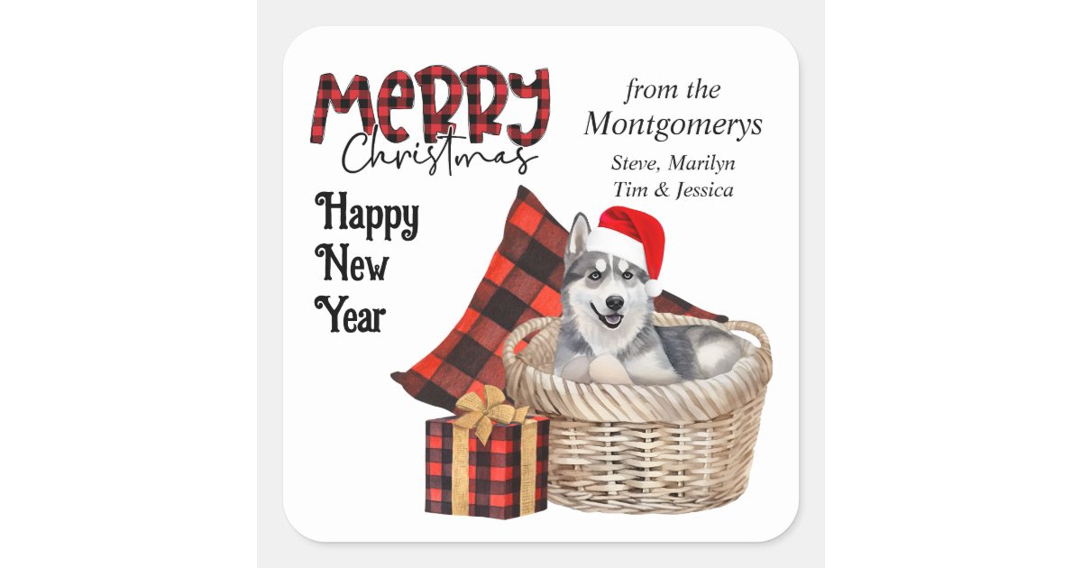 Buffalo Plaid Siberian Husky Dog Christmas Square Sticker | Zazzle