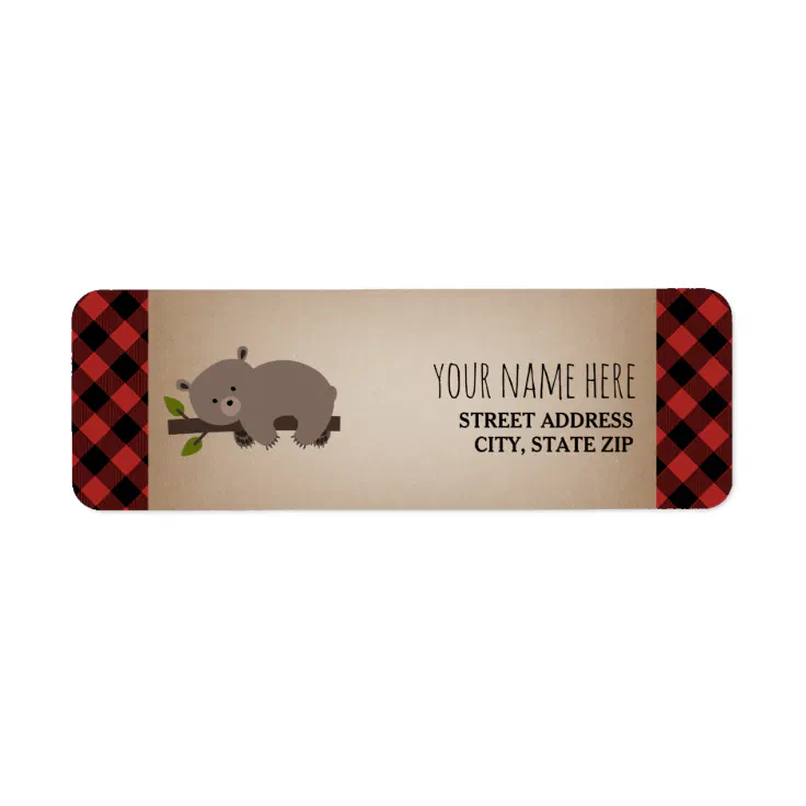 Buffalo Plaid Sleepy Bear Baby Shower Label | Zazzle