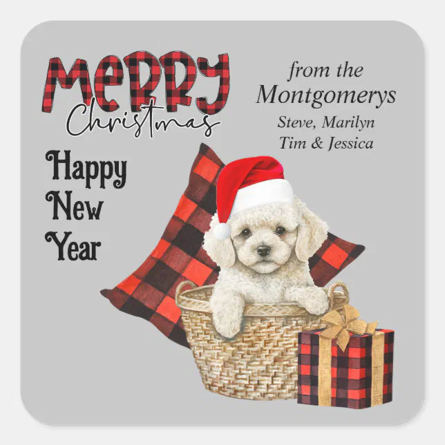 Buffalo Plaid Toy Poodle Puppy Christmas Square Sticker | Zazzle