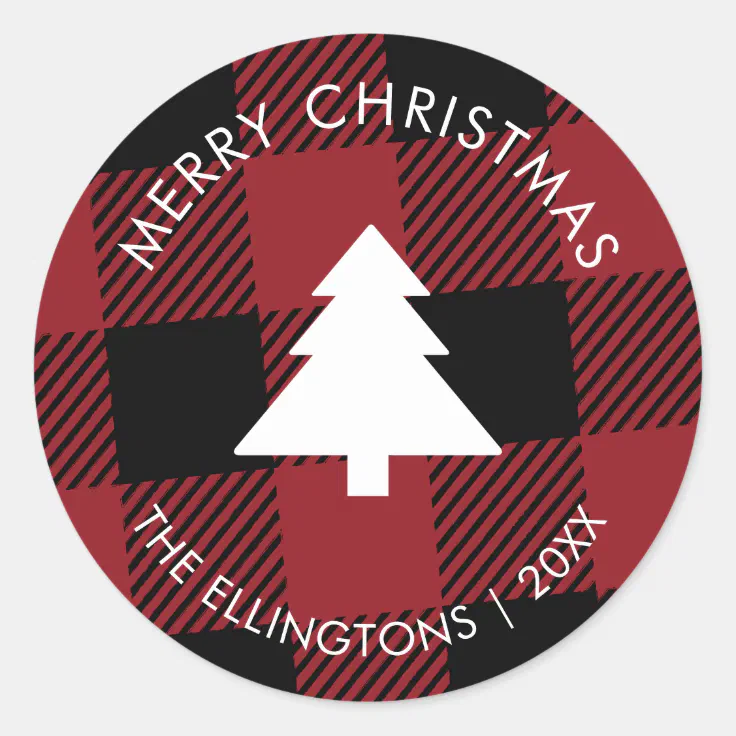 Buffalo Plaid Tree Gift Labels Envelope Seal | Zazzle