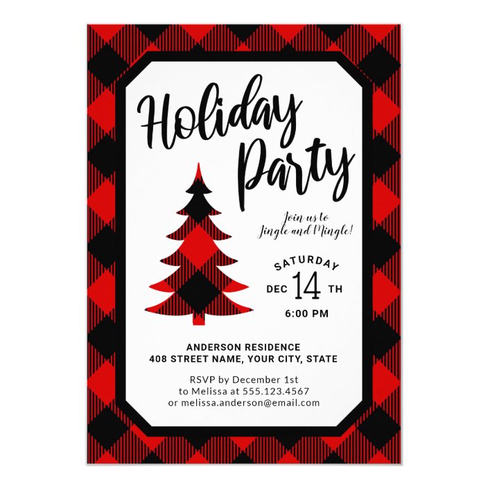 Buffalo Plaid Tree Holiday Party Invitation | Zazzle.com