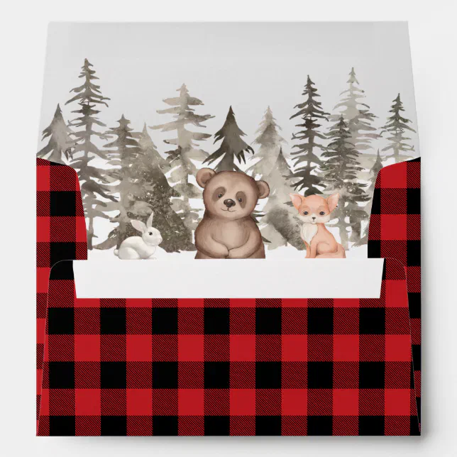 Buffalo Plaid Woodland 5x7 Card or Invite envelope | Zazzle