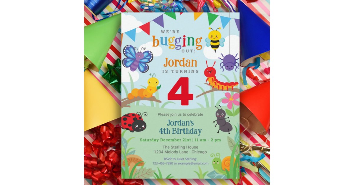 Bug Birthday Invitation, Cute Colorful Bug Party I Invitation | Zazzle