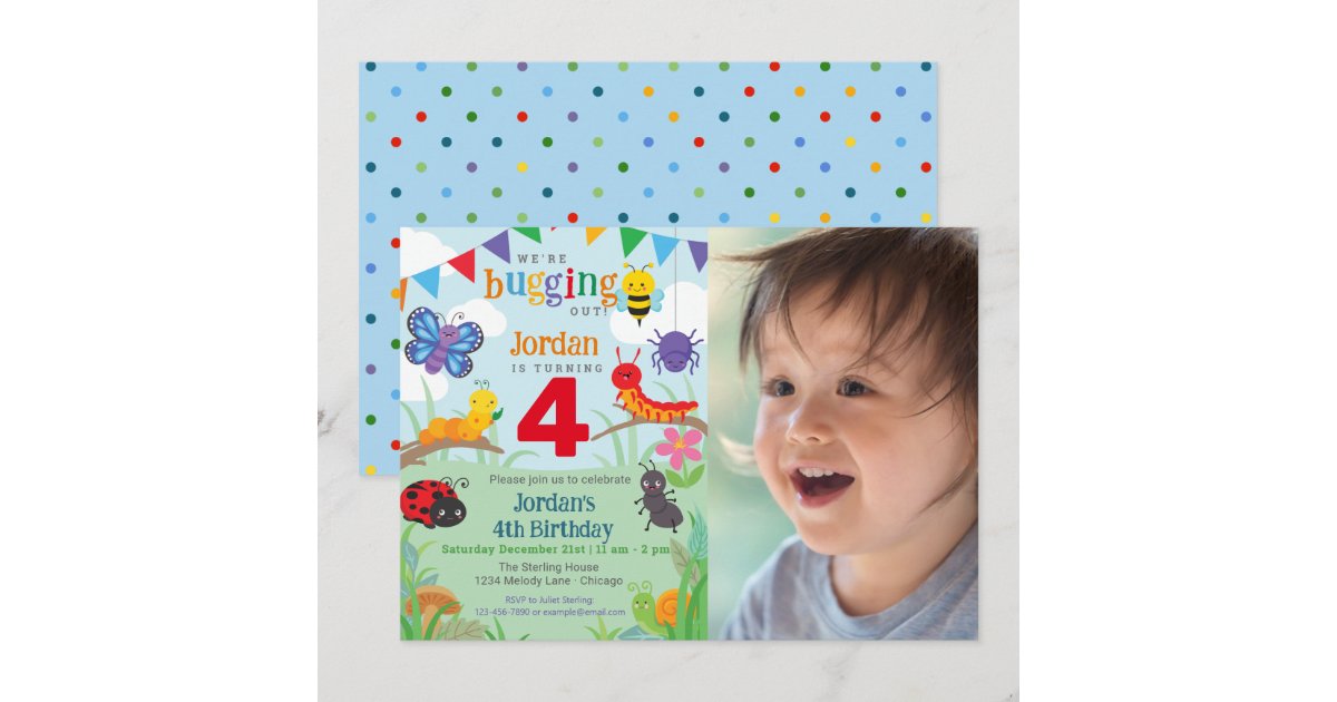 Bug Birthday Photo Cute Colorful Bug Party Invitation | Zazzle