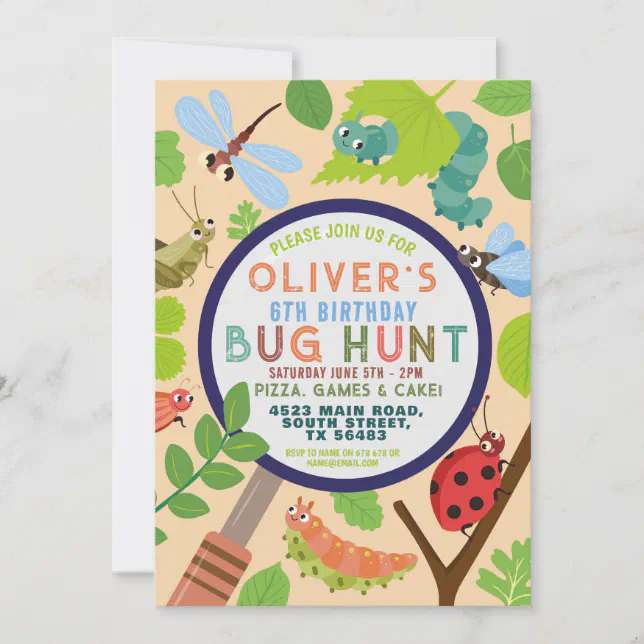 Bug Hunt Garden Fun Insect Scavenger Birthday Invitation | Zazzle