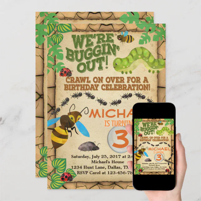 Bug Insect Birthday Party Invitation Invite Boy | Zazzle
