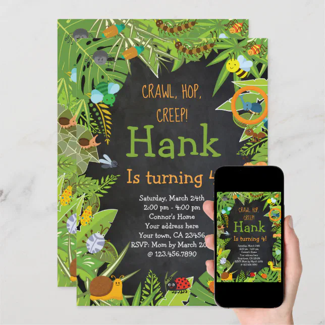 Bug Insect Invitation, Chalkboard Invitation | Zazzle