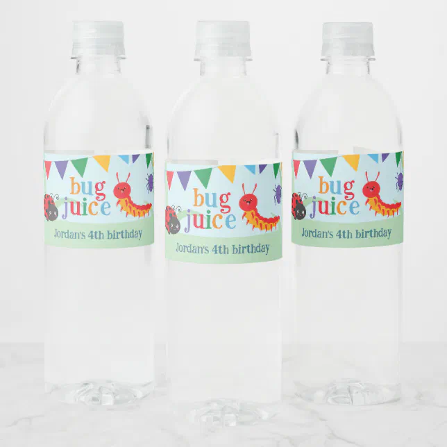 Bug Party Cute Colorful Bug Juice Water Bottle Label | Zazzle