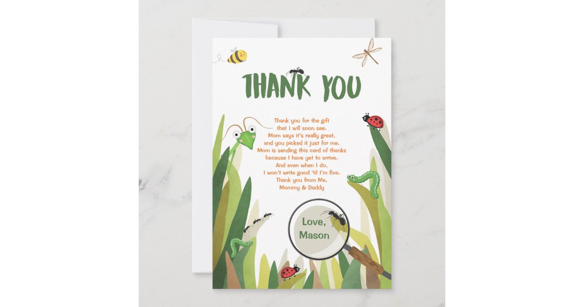Bug Thank You Card Birthday Insert Card Insects | Zazzle