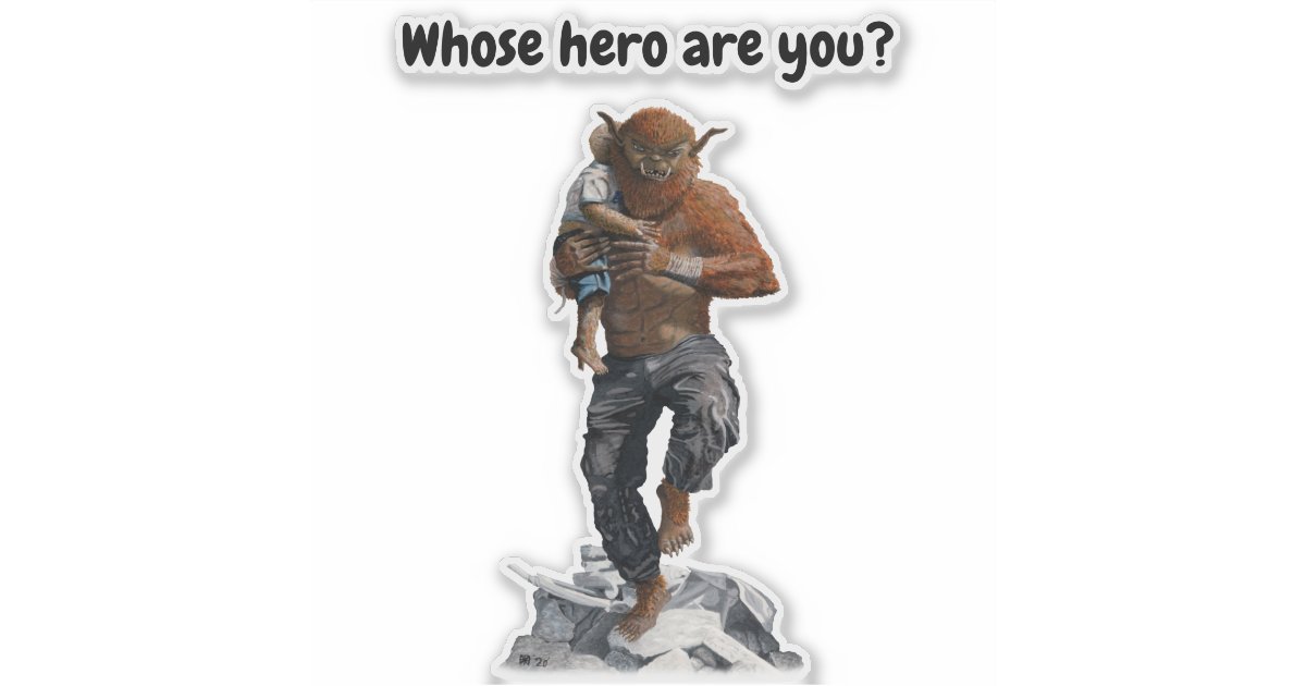 Bugbear Hero Rescuing Child Fantasy Art Sticker | Zazzle