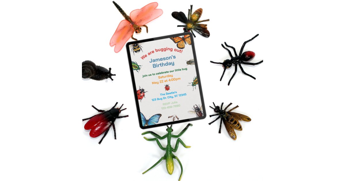 Bugging Out Kids Illustrated Birthday Invitation | Zazzle