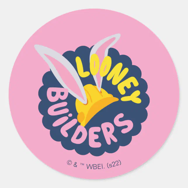 BUGS BUNNY BUILDERS™| Hard Hat Scalloped Logo Classic Round Sticker ...