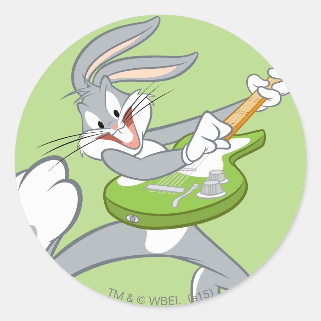 BUGS BUNNY™ Rocking On Guitar Classic Round Sticker | Zazzle