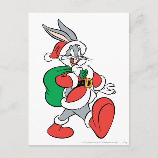 BUGS BUNNY™ Santa Holiday Postcard | Zazzle.com