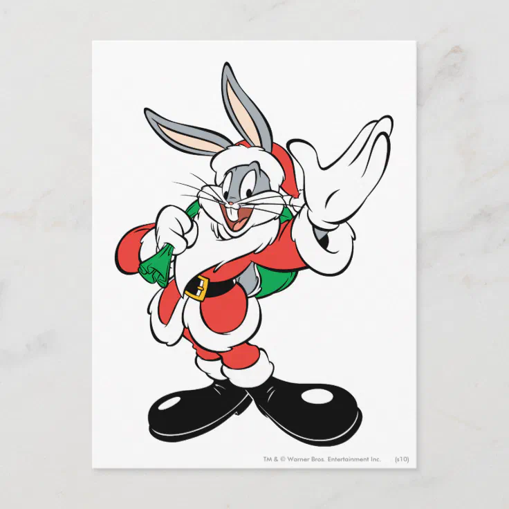 BUGS BUNNY™ Santa Waving Holiday Postcard | Zazzle
