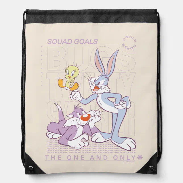 BUGS BUNNY™, TWEETY™, SYLVESTER™ Squad Goals Drawstring Bag | Zazzle