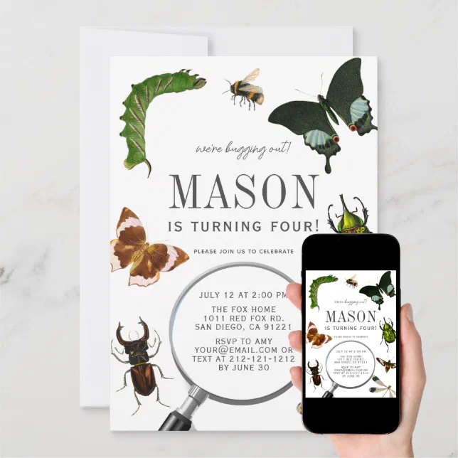 Bugs & Insects Vintage Boy Birthday Invitation | Zazzle