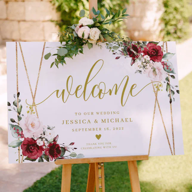 Bugundy Welcome Sign Foam Core Borad | Zazzle