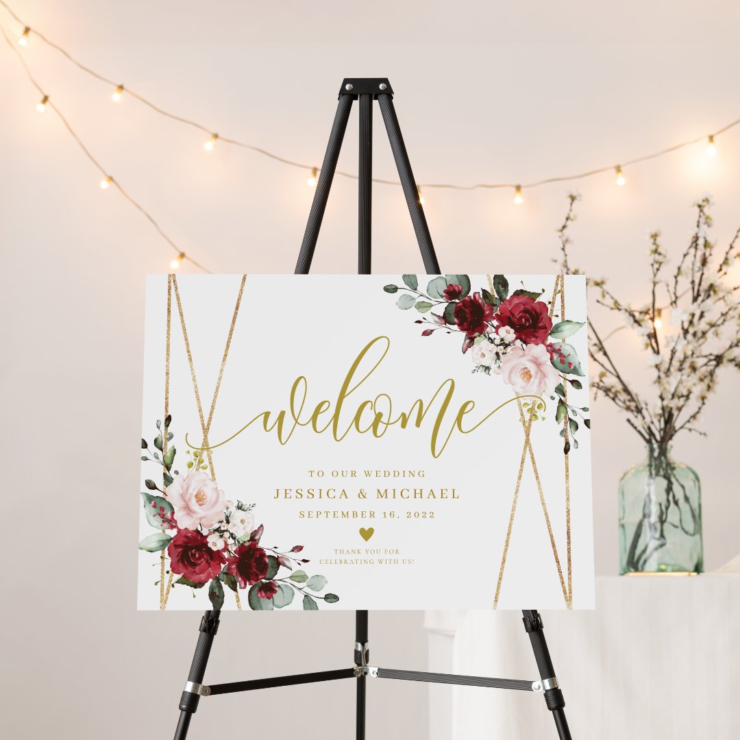 Bugundy Welcome Sign Foam Core Borad | Zazzle