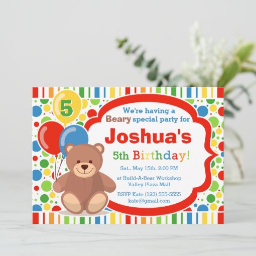 Build A Bear Boy's Birthday Party Invitation | Zazzle