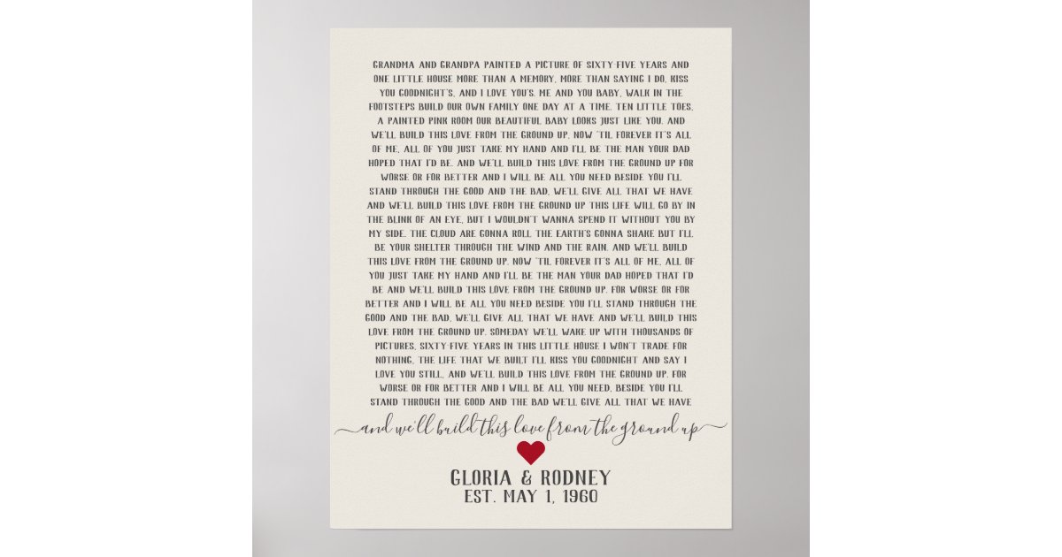 Build this love from the ground up wedding anniver poster | Zazzle