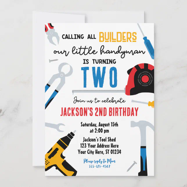 Builder Birthday Invitation, Handyman Invitation | Zazzle