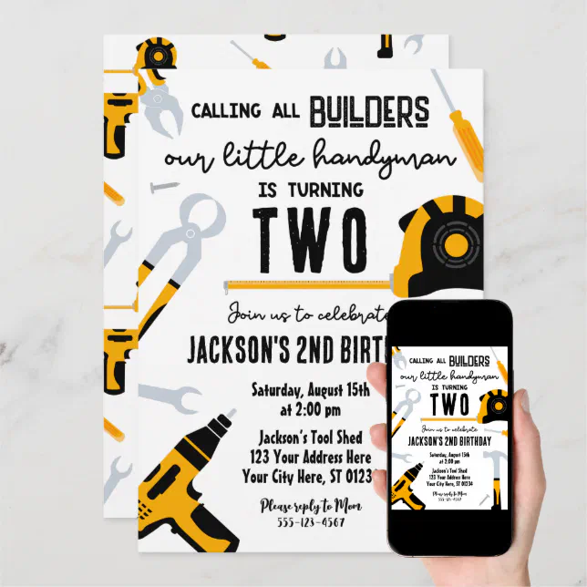 Builder Birthday Invitation, Handyman Invitation | Zazzle