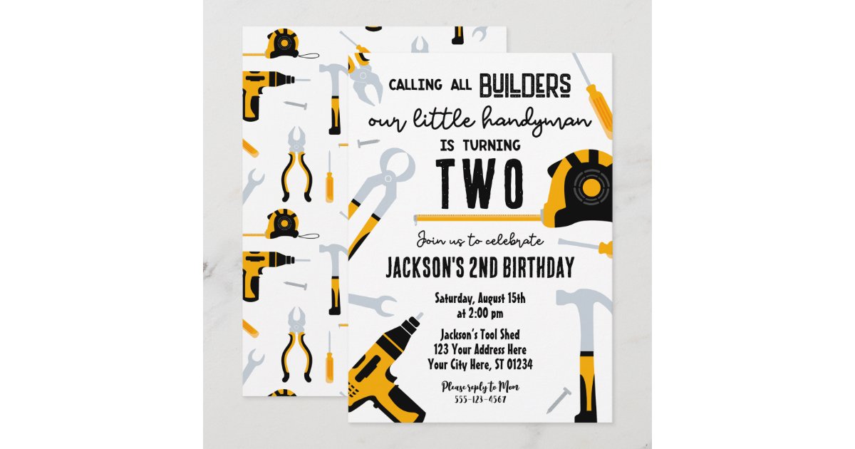Builder Birthday Invitation, Handyman Invitation | Zazzle