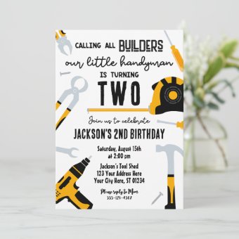 Builder Birthday Invitation, Handyman Invitation | Zazzle