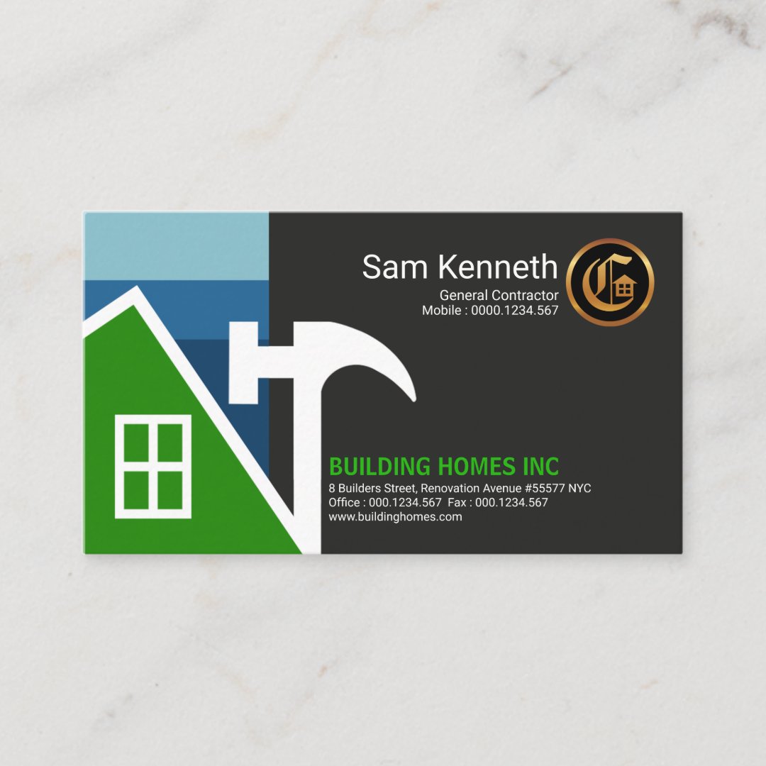 Builder Contractors Hammer Construction Services Business Card | Zazzle