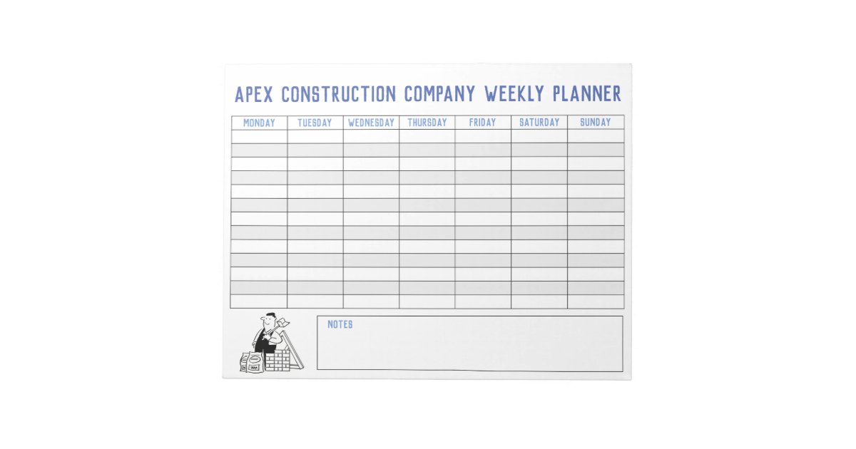Builder Weekly Planner with Title to Personalise. Notepad | Zazzle