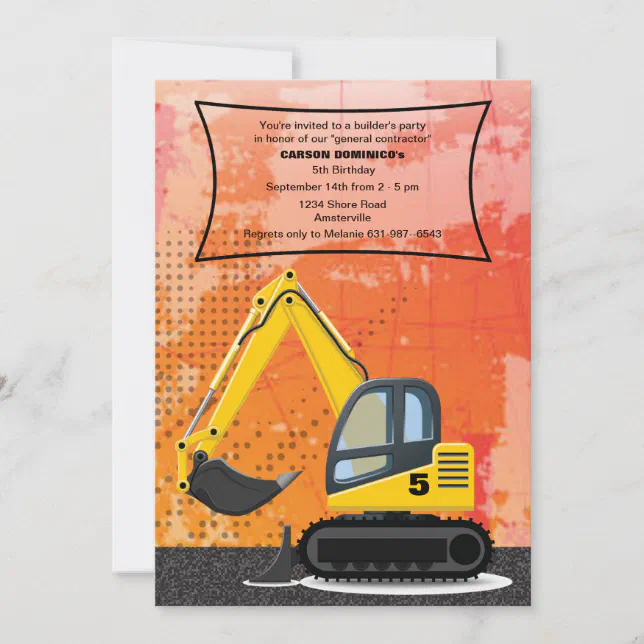Builder's Backhoe Invitation | Zazzle