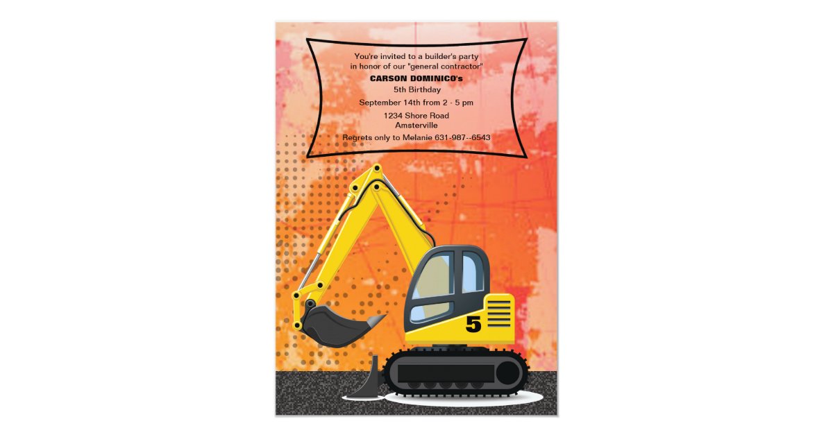 Builder's Backhoe Invitation | Zazzle.com