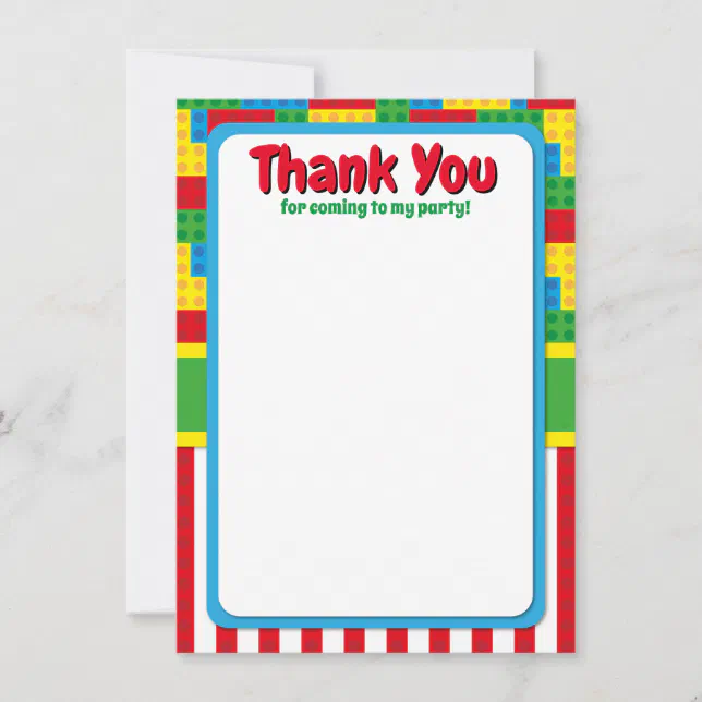 Building Block Birthday Bricks Party Baby Shower Thank You Card | Zazzle