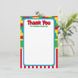 Building Block Birthday Bricks Party Baby Shower Thank You Card | Zazzle