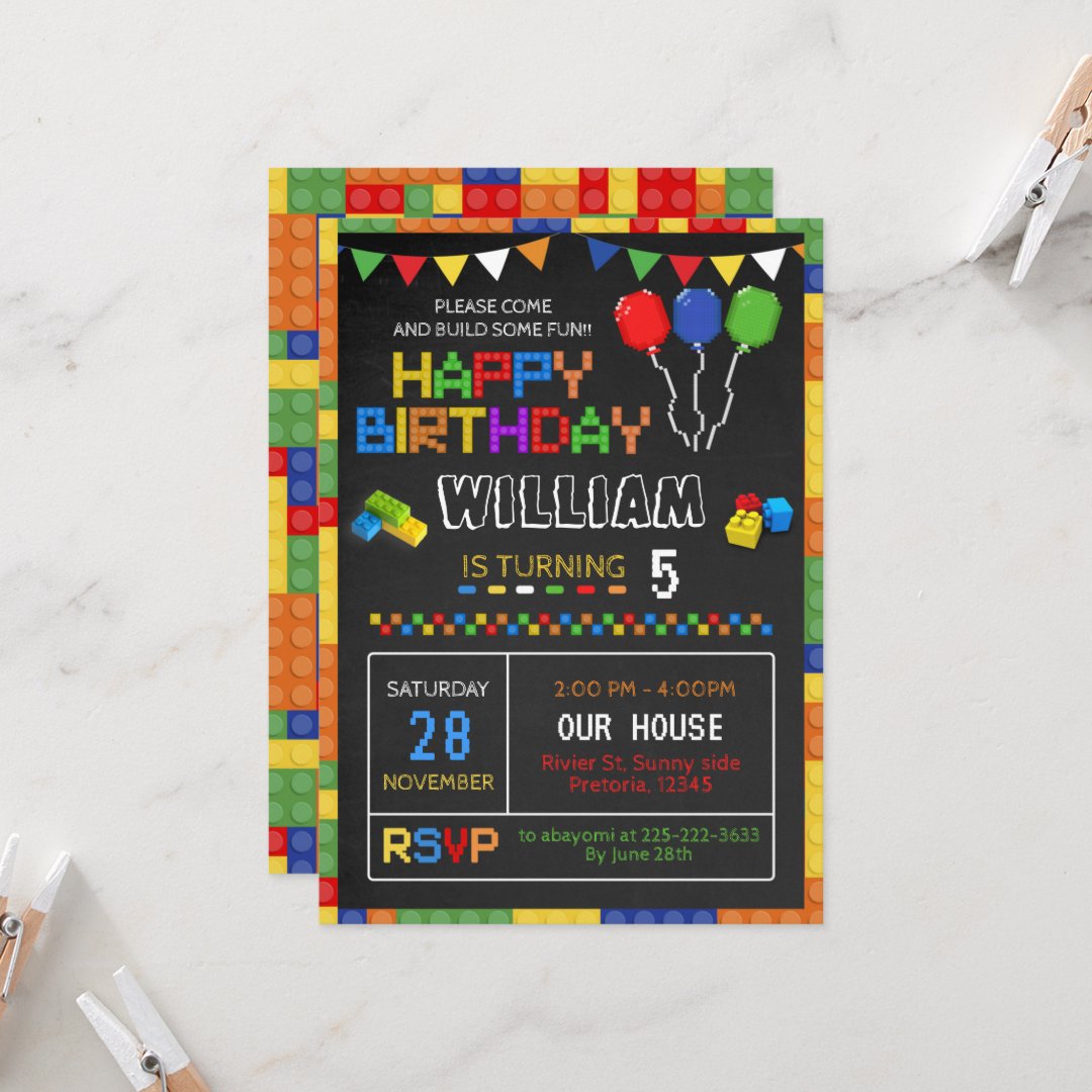 Building Block Birthday Invitation, Puzzle Invite | Zazzle