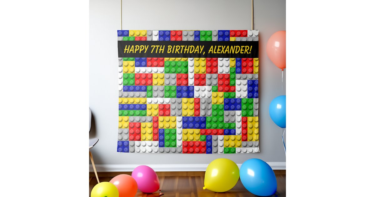 Building Block Bricks Boys Birthday Party Backdrop | Zazzle