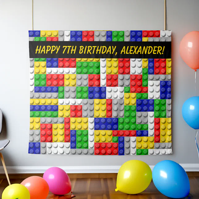Building Block Bricks Boys Birthday Party Backdrop | Zazzle