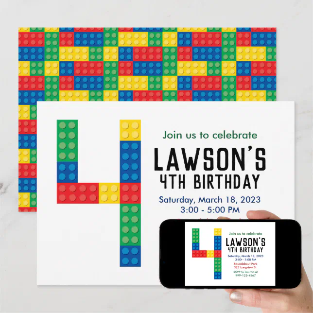Building Block Party Invitation for 4th Party | Zazzle