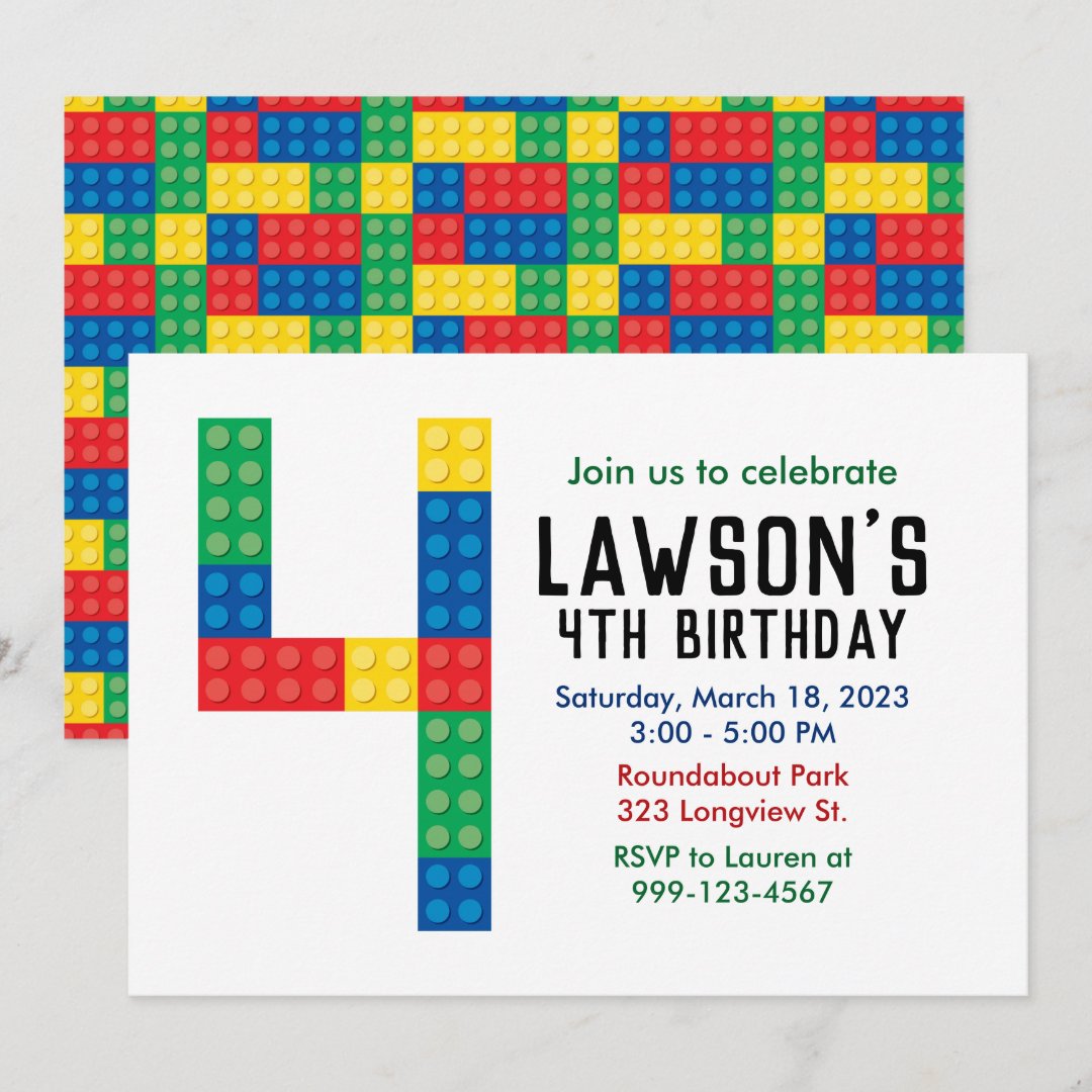 Building Block Party Invitation for 4th Party | Zazzle