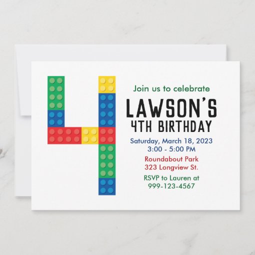Building Block Party Invitation for 4th Party | Zazzle
