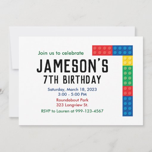 Building Block Party Invitation for 7th Party | Zazzle