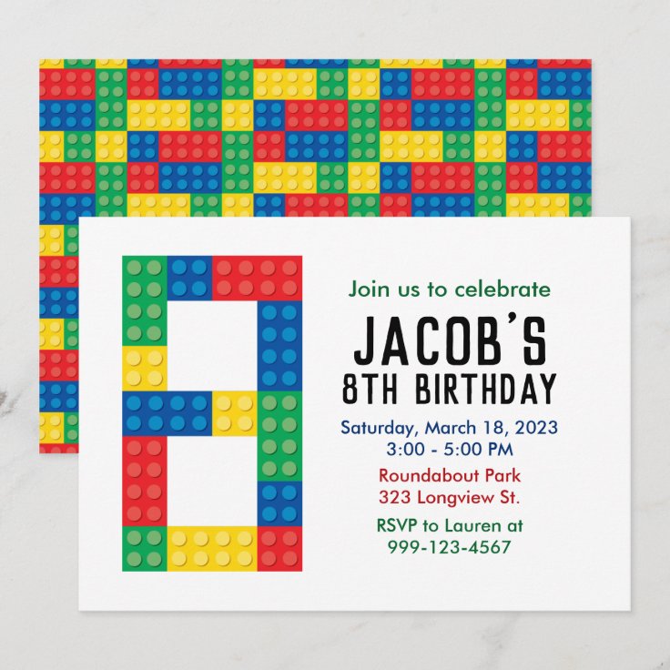 Building Block Party Invitation for 8th Party | Zazzle