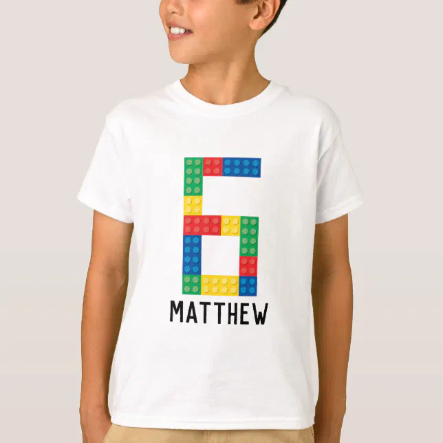 Building Block Party Shirt for 6th Birthday | Zazzle