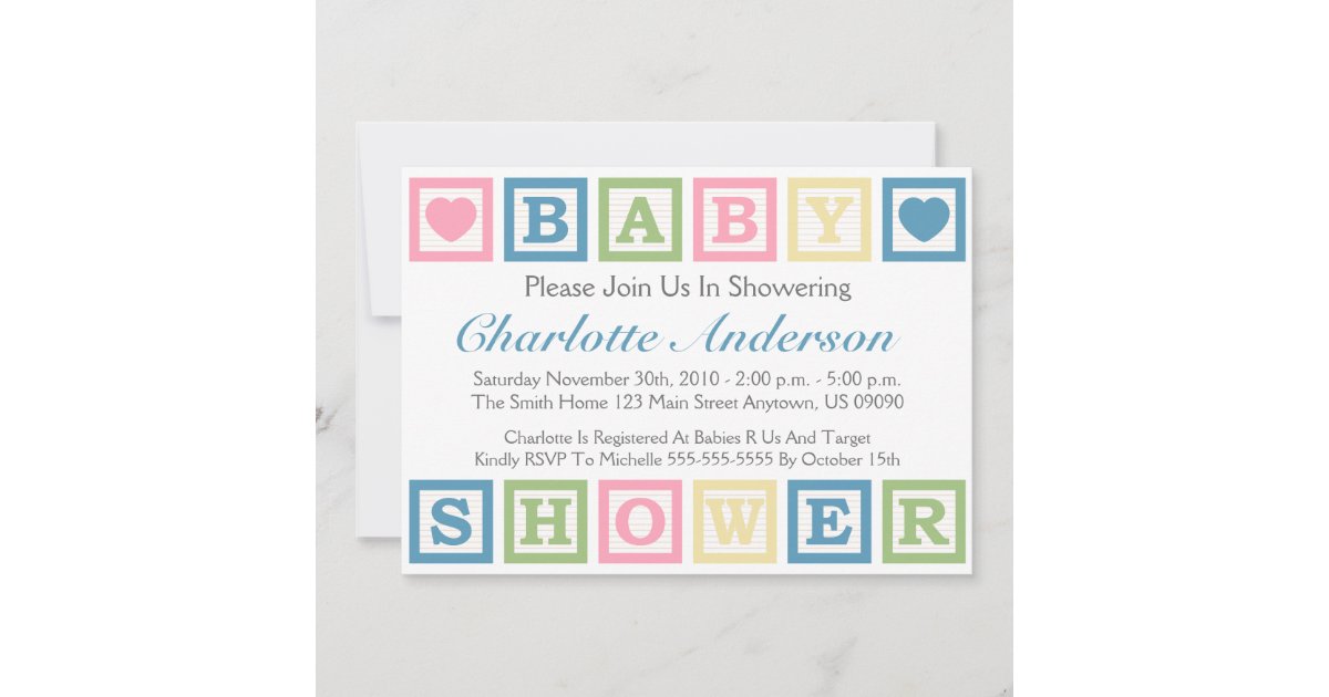 Building Blocks Baby Shower Invitiations (Blue) Invitation | Zazzle