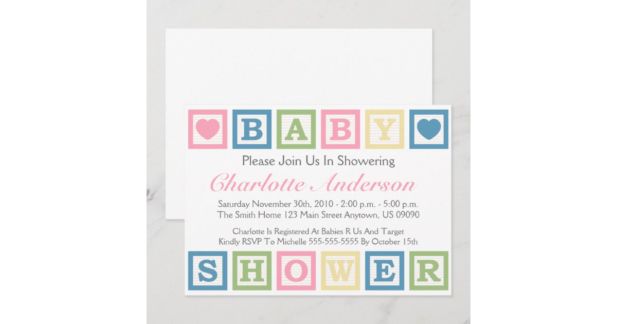 Building Blocks Baby Shower Invitiations (Pink) Invitation | Zazzle